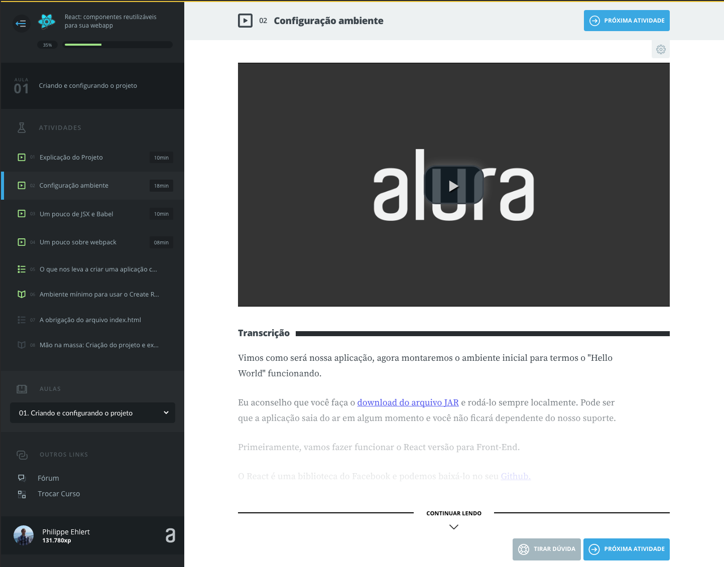 Conheça a nova página de aula da Alura Cursos Online